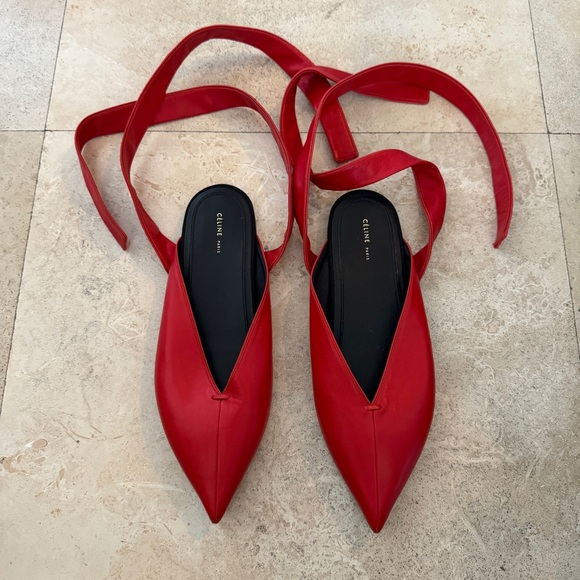 Celine | Shoes | Celine Red Leather Lace Up Mules | Poshmark